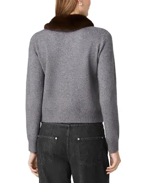 French Connection Sloane Faux Fur Collar Cardigan Sweater