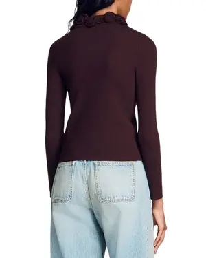 Sandro Zora Rosette Collar Zippered Cardigan