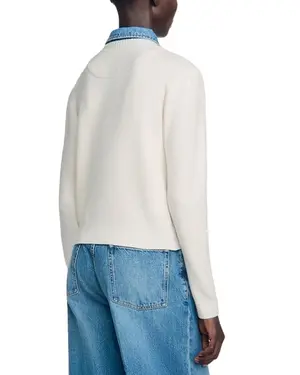 Sandro Layered Look Denim Collar Cardigan