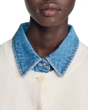 Sandro Layered Look Denim Collar Cardigan