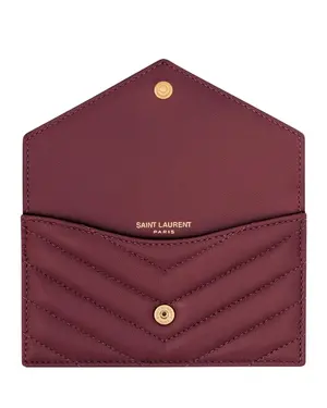 Saint Laurent Cassandre Matelasse Fragments Flap Card Case In Lambskin - Medium Red