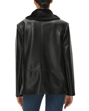 ELODIE THE LABEL Maud Faux Fur Collar Faux Leather Jacket