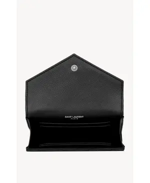 Saint Laurent Cassandre Matelasse Small Envelope Wallet Ingrain De Poudre Leather - Black