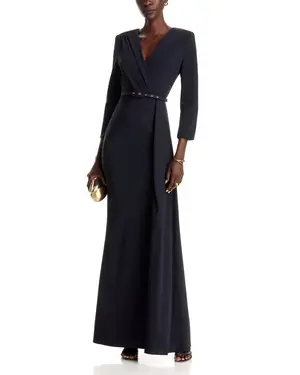 Chiara Boni La Petite Robe Avize Belted 3/4 Sleeve Gown