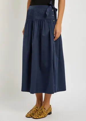 DAMSON MADDER Josie Pleated Cotton Midi Dress