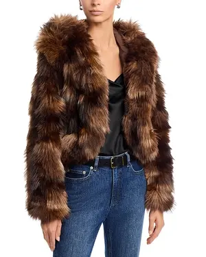 Cinq À Sept Sybella Patchwork Faux Fur Coat - Brown Patchwork