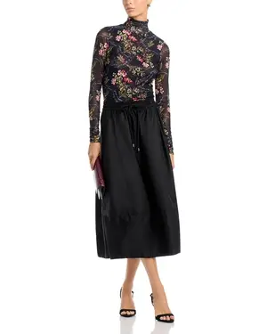 Cinq À Sept Love Letter Shirred Floral Mesh Turtleneck
