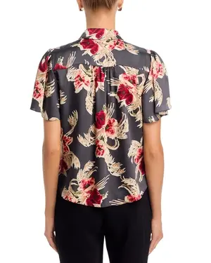 Cinq À Sept Wilted Poppy Flutter Sleeve Top - Obsidian Multi