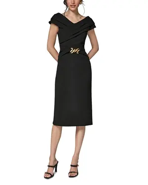 Donna Karan New York Portrait Neck Hardware Trim Sheath Dress