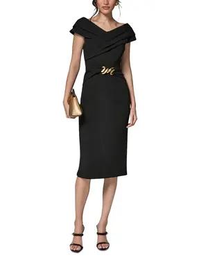 Donna Karan New York Portrait Neck Hardware Trim Sheath Dress