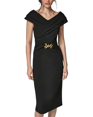 Donna Karan New York Portrait Neck Hardware Trim Sheath Dress