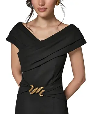 Donna Karan New York Portrait Neck Hardware Trim Sheath Dress