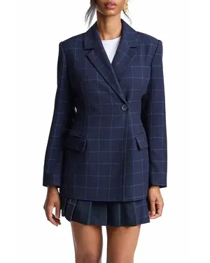 Avec Les Filles Windowpane Hourglass Tailored Blazer
