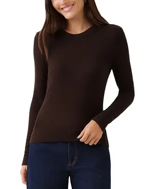 Karen Kane Ribbed Long Sleeve Crewneck Top - Chocolate