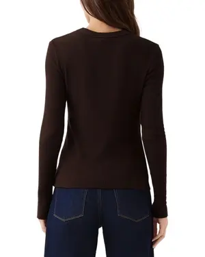 Karen Kane Ribbed Long Sleeve Crewneck Top - Chocolate
