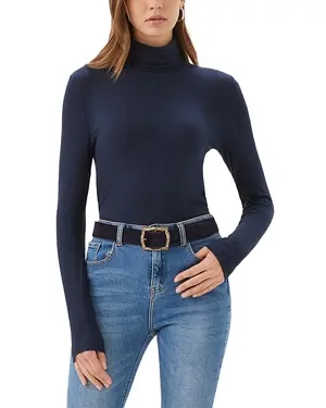 Karen Kane Ribbed Long Sleeve Turtleneck Top - Navy