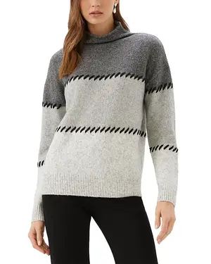 Karen Kane Contrast Stitch Mock Neck Colorblock Sweater