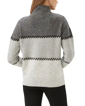 Karen Kane Contrast Stitch Mock Neck Colorblock Sweater
