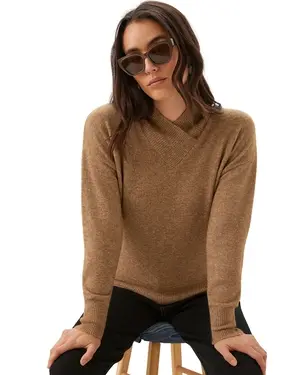 Karen Kane Shawl Collar Drop Sleeve Pullover Sweater - Camel