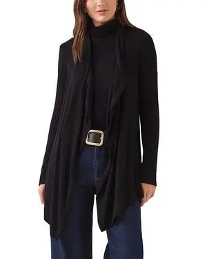 Karen Kane Ribbed Drape Front Cardigan - Black