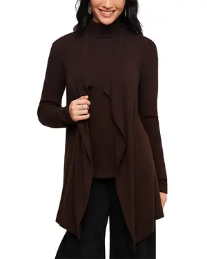 Karen Kane Ribbed Drape Front Cardigan - Chocolate