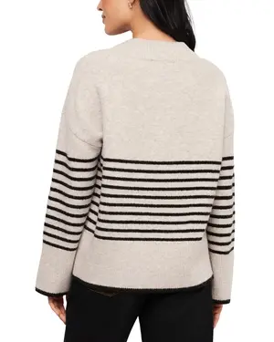 Karen Kane Printed V-neck Sweater - Oatmeal/ Black