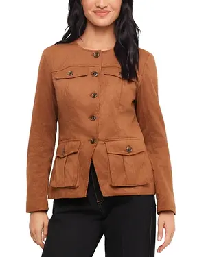 Karen Kane Faux Suede Cargo Shirt Jacket