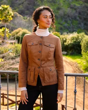 Karen Kane Faux Suede Cargo Shirt Jacket