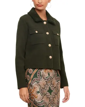 Karen Kane Faux Fur Collar Sweater Jacket