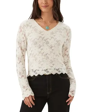 Karen Kane Floral Burnout V Neck Long Sleeve Top