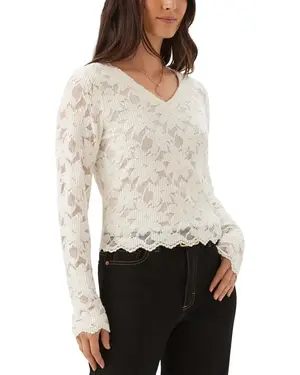 Karen Kane Floral Burnout V Neck Long Sleeve Top