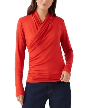 Karen Kane Crossover Side Shirred Long Sleeve Top - Rust