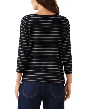 Karen Kane Striped 3/4 Sleeve Boat Neck Tie Front Top