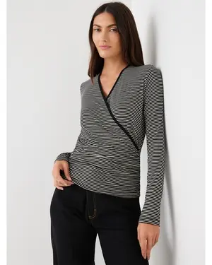 Karen Kane Crossover Neck Side Shirred Top