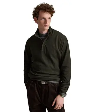Polo Ralph Lauren Luxury Jersey Herringbone Quarter Zip Sweater - Green Multi