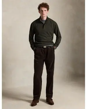 Polo Ralph Lauren Luxury Jersey Herringbone Quarter Zip Sweater - Green Multi