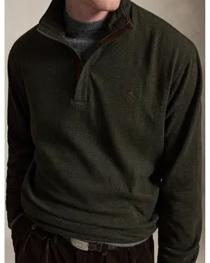 Polo Ralph Lauren Luxury Jersey Herringbone Quarter Zip Sweater - Green Multi