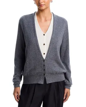 LISA YANG Vani Cashmere Button Front Cardigan - Graphite/cream