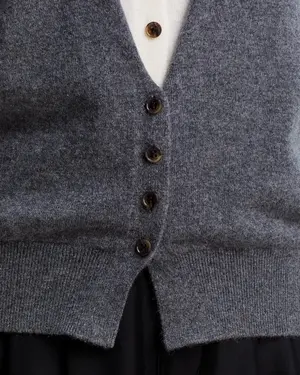 LISA YANG Vani Cashmere Button Front Cardigan - Graphite/cream