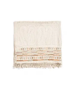 STUDIO VARIOUSLY Unah Coral Fully Hand Embroidered Handwoven Organic Cotton Throw - Brown