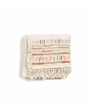 STUDIO VARIOUSLY Unah Coral Fully Hand Embroidered Handwoven Organic Cotton Throw - Brown