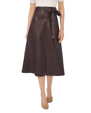 CECE DUPRAZ Faux Leather Tie Waist Midi Skirt