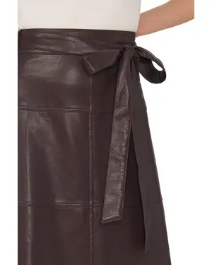 CECE DUPRAZ Faux Leather Tie Waist Midi Skirt