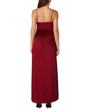 Astr The Label Paulette Pleated Satin Maxi Dress