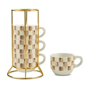 MACKENZIE-CHILDS Check Cappuccino Cup Tower - Mocha