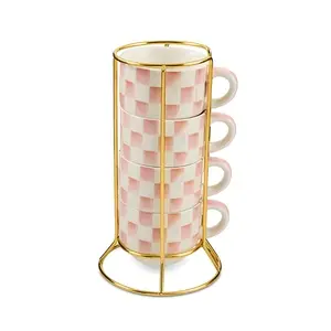 MACKENZIE-CHILDS Check Cappuccino Cup Tower - Rosy