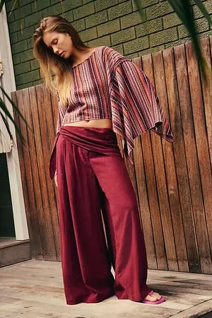 Free People Sandshell Linen Priya Sarong Pants - Dionysus