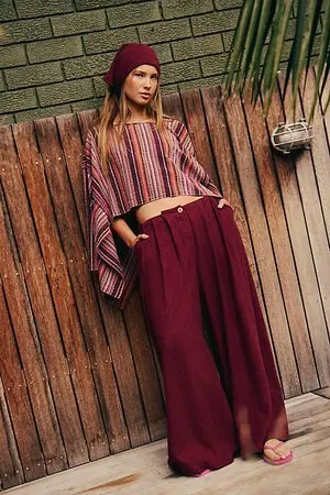 Free People Sandshell Linen Priya Sarong Pants - Dionysus