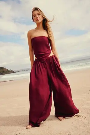 Free People Sandshell Linen Priya Sarong Pants - Dionysus