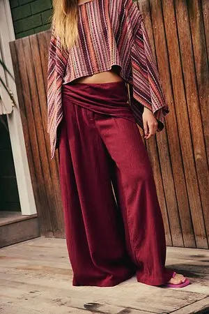 Free People Sandshell Linen Priya Sarong Pants - Dionysus